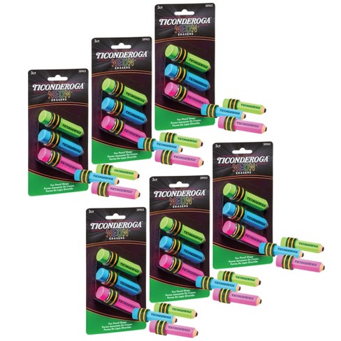 Ticonderoga® Pencil Shaped Neon Erasers, 3 Per Pack, 6 Packs : Target