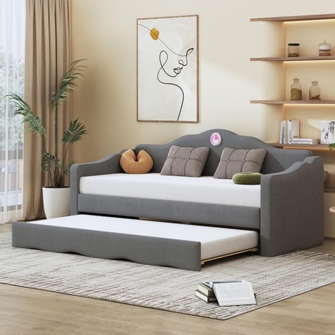 Twin Size Upholstered Daybed With Wave-shaped Trundle, Gray ...