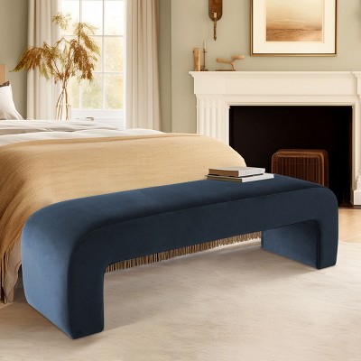 Lily 60in Blue Velvet Waterfall Upholstered Bench,60 Inch Entryway ...
