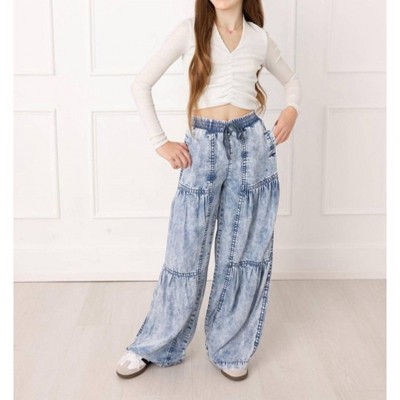Girl Drawstring Tiered Wide Leg Pull On Jean - tractr : Target