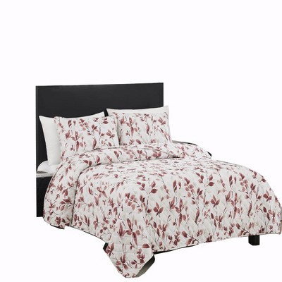 Rt Designers Collection Melrose Leaves 3-pieces Elegant Stitched Quilt ...