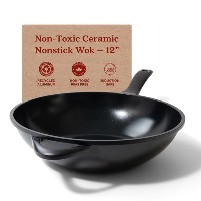 Oxo 12" Steel Open Wok With Silicone Sleeve Black: Carbon Steel Pan, 12 ...