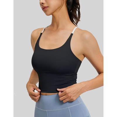 Women Cross Back Crop Sports Tank Top Yoga Bra Spaghetti Straps Workout ...