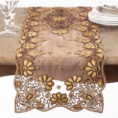 Saro Lifestyle Hand Beaded Design Runner, Pewter, 16" X 72" : Target