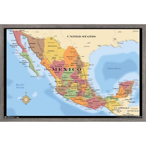 Trends International Map - Mexico Framed Wall Poster Prints Barnwood ...