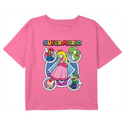 Girl's Nintendo Super Mario Bros Characters Logo Crop T-shirt - Light ...