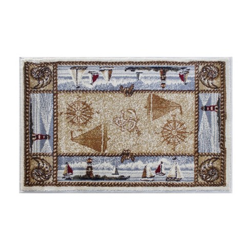 Emma And Oliver Nautical Theme Accent Rug With Coastal Scene Borders ...