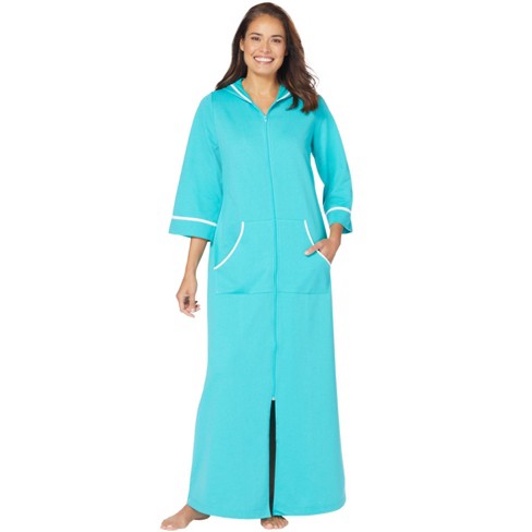 Dreams & Co. Women's Plus Size Long French Terry Robe - 3x, Aquamarine ...