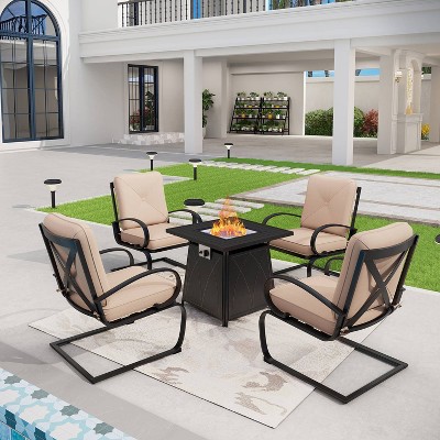5pc Outdoor Set With Spring Motion Chairs & 28" Fire Table - Beige ...
