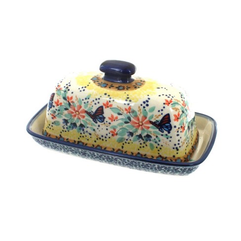 Blue Rose Polish Pottery Blue Butterfly Butter Dish : Target