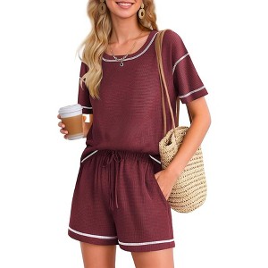 Ekouaer Women's Waffle Knit Two Piece Lounge Set, Soft Matching Outfits ...