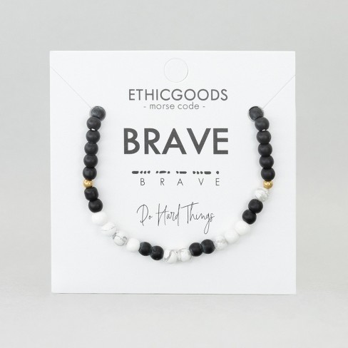 Ethic Goods Women's 4mm Morse Code Bracelet [brave] - Onyx & Howlite ...