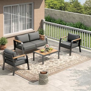 Garvee Aluminum Patio Conversation Set, 4-Seat Outdoor Furniture Set ...