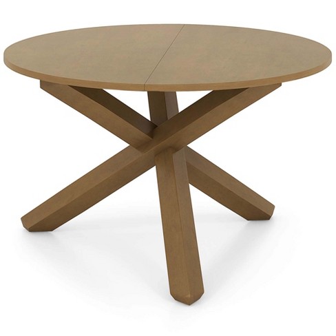 Costway 47" Round Dining Table With Solid Acacia Wood Legs For 4-6 ...