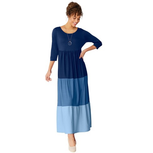 Woman Within Women's Plus Size Colorblock Tiered Dress - L, Blue Coast ...