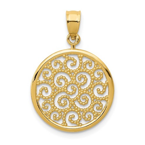 Black Bow Jewelry 14k Yellow Gold Filigree Scroll Circle Pendant, 16mm ...