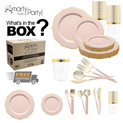Trendables Light Pink Disposable Plastic Plate Set - Setting For 30 ...