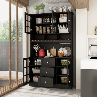 Famapy 59 In. W Kitchen Buffet Sideboard Pantry Cabinet Gray Wood : Target