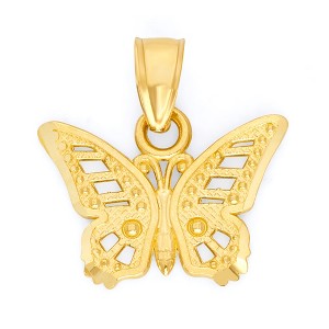 Golden Fire Dainty 10K Solid Gold Butterfly Pendant: Diamond-Cut ...