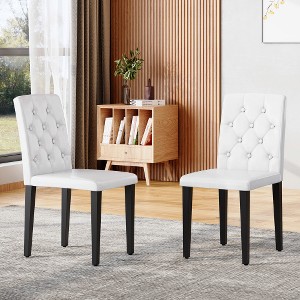 Set of 2 White PU Leather Dining Chairs, 35 in Modern Upholstered Side ...