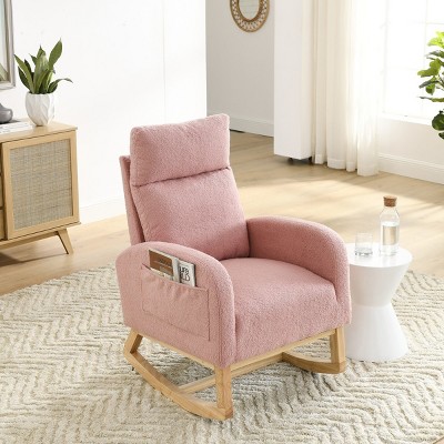 Pink Padded Rocking Chair With Wood Legs And High Backrest,nursery Room ...