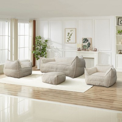 Beige Comfy Recliner Sofa Set For Living Room Teddy Lazy Couch With ...