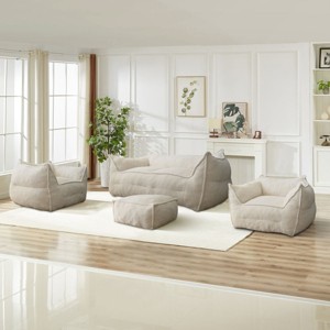 Beige Comfy Recliner Sofa Set for Living Room Teddy Lazy Couch with Ottoman Bean Bag Sofa Couch 4 Seater Couch Cuddlewood