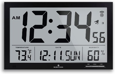 Marathon Slim Jumbo Atomic Wall Clock With Indoor Temperature, Humidity ...
