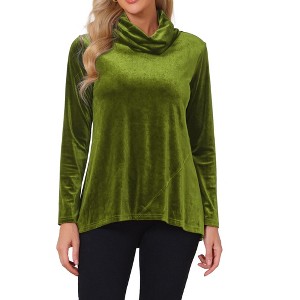 INSPIRE CHIC Women's Turtleneck Velvet Long Sleeve Work Basic Loose ...