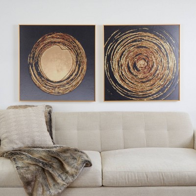 Set Of 2 Canvas Geode Glitter Flakes Framed Wall Arts With Gold Frame ...
