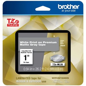 Brother P-Touch TZeML55 White on Premium Matte Gray Label Tape: 1in x ...