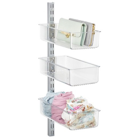 Mdesign Plastic Wall Mount Bins With Metal Hanging Bar, 3 Bins - Clear ...