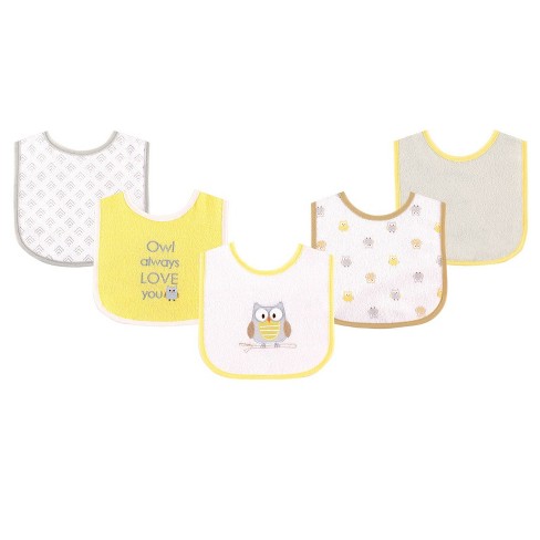 Luvable Friends Baby Cotton Terry Drooler Bibs With Peva Back 5pk, Owl ...