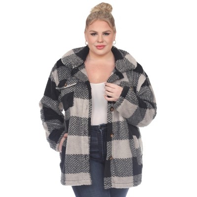Plus Size Plaid Shacket 1x Black/grey -white Mark : Target