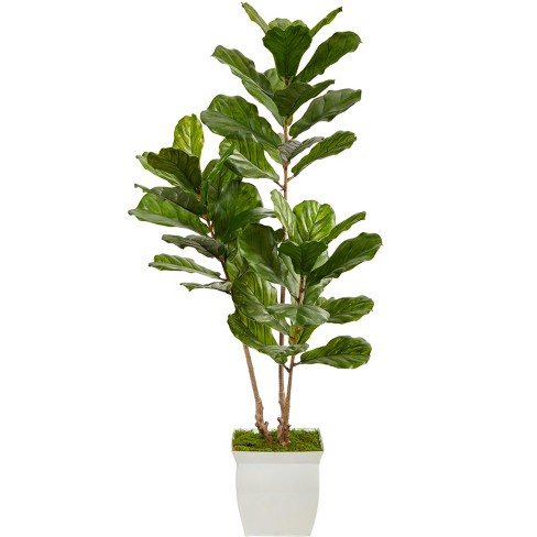 Nearly Natural 5.5-ft Fiddle Leaf Artificial Tree In White Metal ...