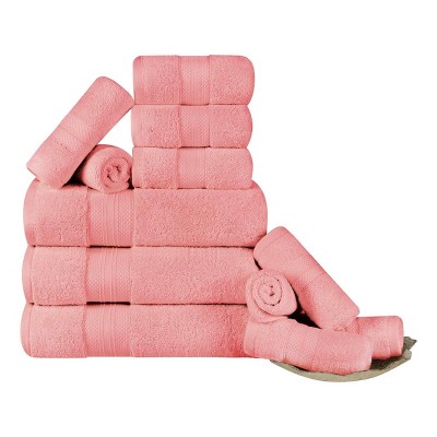 Luxury Cotton Heavyweight Solid Plush 12-piece Towel Set, Coral Pink ...