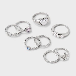 Pearl Heart and Star Ring Set 8pc Wild Fable Silver