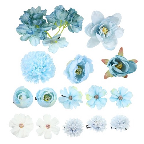 Unique Bargains Women's Fake Flowers Hair Clips Blue White 15 Pcs : Target