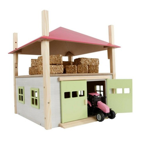 Kids Globe 1/32 Pink Wooden Hay Barn With Loft And Adjustable Roof By ...