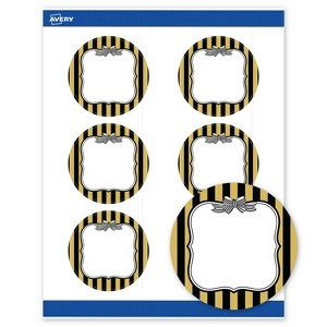 Avery Round Labels, 3", Gold & Black Stripes with Bow Design, Matte ...