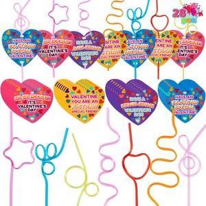 Joyfy 28 Packs Valentines Day Party Favor Straws with Cards for Kids ...