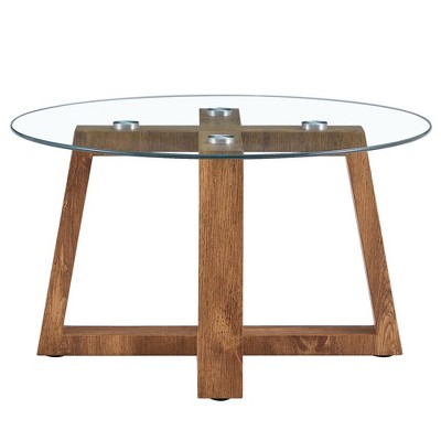 Round Coffee Table With Rattan Accents Modern Circle Center Table ...