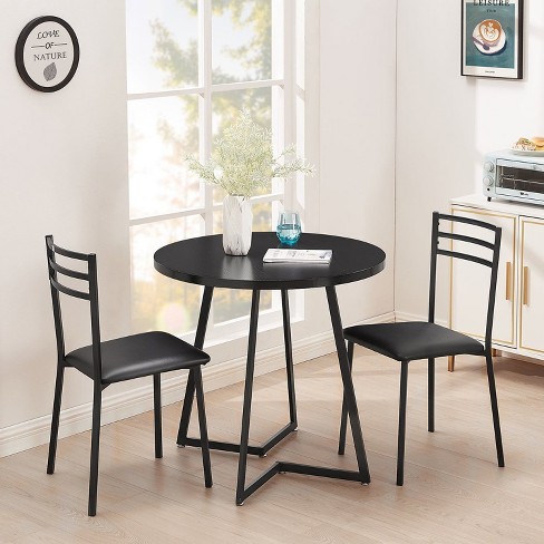 Vecelo 3 Piece Wood Round Dining Table Set With Cushioned Chairs ...