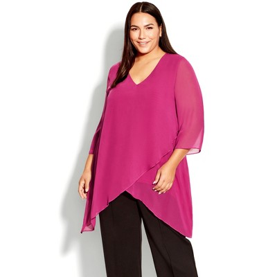 Avenue | Women's Plus Size Hanna Layered Top - Magenta - 26w/28w : Target