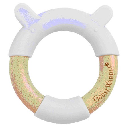 Goosewaddle Circle Animal Head Silicone + Wood Teether (4 Months ...