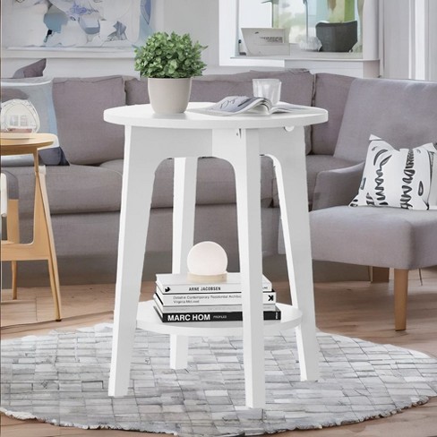 Round Side Table With Lower Shelf, End Table For Small Spaces ...