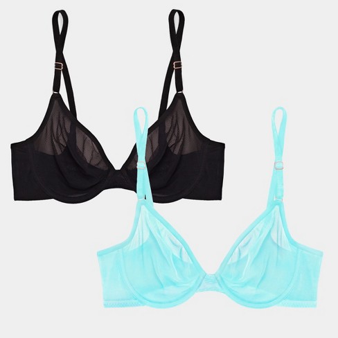 Smart & Sexy Women's Sheer Mesh Demi Underwire Bra 2-pack Aquamarine ...