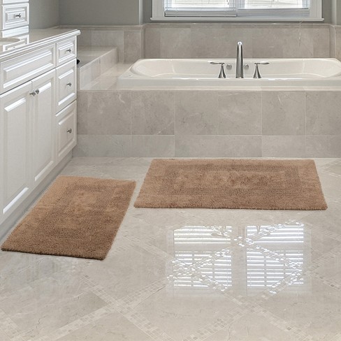 Cotton Bath Mat Set- 2 Piece 100 Percent Cotton Mats- Reversible, Soft ...