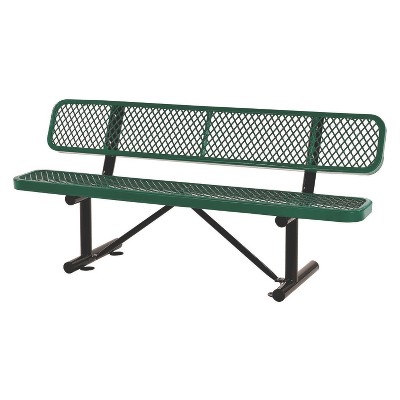 Expanded Steel Bench With Back, 72" X 24" X 33", Green Seat/back, Black ...