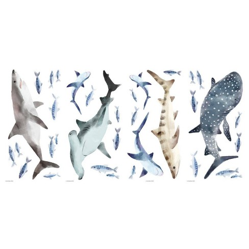 Sharks Peel And Stick Wall Decal - Roommates: Vinyl Ocean Creatures For ...